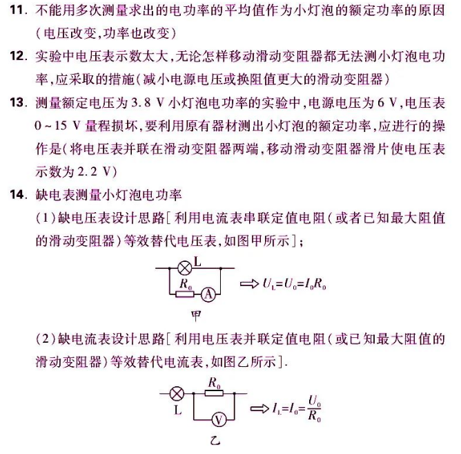 初中物理实验常考知识点：测量小灯泡的电功率